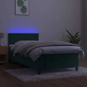 Box spring postel s matrací a LED tmavě zelená 90x200 cm samet 3134264