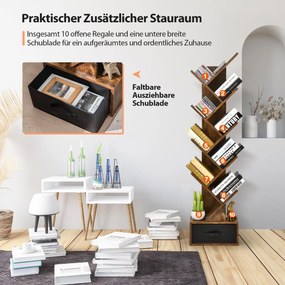 Costway Knihovna 10 Tier Tree Book se zásuvkou pro ložnici/obývací pokoj