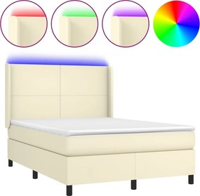 Box spring postel s matrací a LED krémová 140x190 cm umělá kůže 3139261