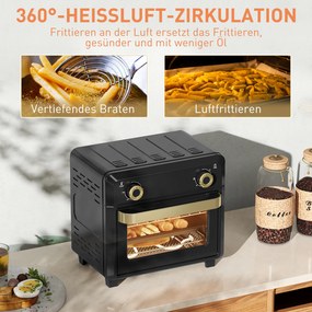 HOMCOM Minitrouba s horkovzduchem, fritéza s horkým vzduchem, časovač, vnitřní osvětlení, 10 L, černá