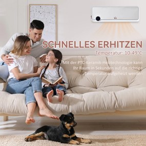 HOMCOM Topný ventilátor na stěnu 2000W s dálkovým ovládáním, 3 režimy provozu, LED displej, 12hodinový časovač 820-252V90