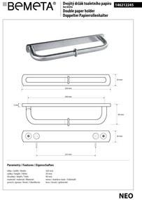 Bemeta Design NEO: Držák toaletního papíru, dvojitý, nerez -