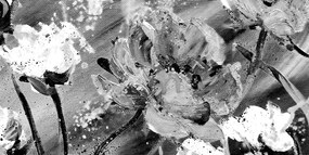 Obraz malba květů v černobílém provedení