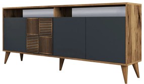 Nízká komoda v dekoru ořechu v antracitové a přírodní barvě 180x79 cm Milan – Kalune Design