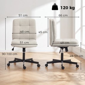 HOMCOM Kancelářská židle bez područek, pracovní a toaletní židle v lněném vzhledu, s dvouvrstvým polstrováním, houpací funkcí, světle šedá