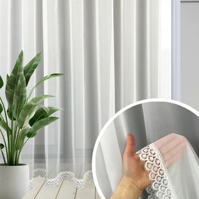 Voálová﻿ hotová záclona s krajkou bílá 9233 různé velikosti