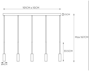 Lucide 24401/35/30 - LED Lustr na lanku TUBULE 5xLED/7W/30V