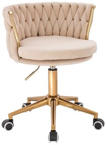 LuxuryForm DESIGN Otočná židle LYON VELUR na zlaté podstavě s kolečky - krémová