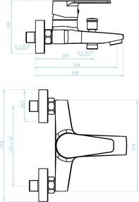 Kuchinox Luga, nástěnná vanová baterie bez sprchového setu, chromová, LAV-BQL_010D