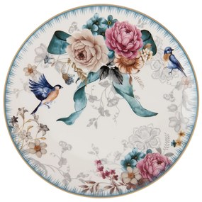 Dezertní talířek  s motivem květin a ptáčka Pivoine - Ø 20*2 cm