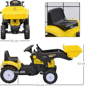 HOMCOM Sedací bagr s úložným prostorem, jezdící bagr s lopatou, šlapací traktor, smykem řízený bagr na písek, dětský bagr, smykem řízený bagr, bagr s…