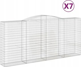 vidaXL Gabionové koše, 7 ks, 400x50x180/200 cm, galvanizované železo