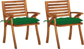 vidaXL Zahradní jídelní židle s poduškami 2 ks masivní akáciové dřevo [3060858] Barva: Zelená