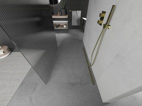 Mexen Kioto, sprchová zástěna Walk-In 100 x 200 cm, 8mm sklo s žebrovým vzorem, zlatý profil, 800-100-002-50-09