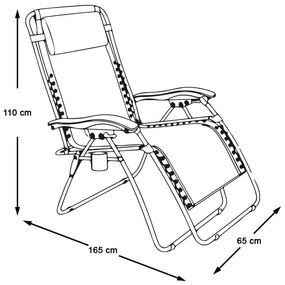 Nulová gravitační zahradní židle s držákem na sklenici, 2 ks - hnědá