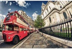DIMEX | Samolepicí vliesová fototapeta na zeď Londýnský autobus MA-5-0017 | 375 x 250 cm | zelená, modrá, červená, béžová