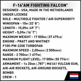 COBI 5896 Armed Forces F-16 AM Fighting Falcon / 425 kostek / 1 figurk