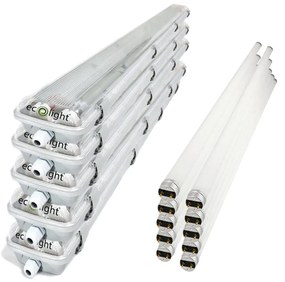 5x Svítidlo ECOlight + 10x LED trubice - G13 - 120cm - 18W - 1800lm studená bílá - SADA