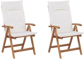Sada 2 zahradních židlí z akátového dřeva s polštářky bílá JAVA Beliani