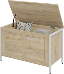 HOMCOM úložný truhla do ložnice 95 L s víkem, úložná lavice s bezpečnostními panty 80x40x50 cm dub