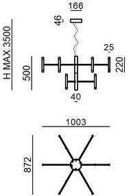 Linea Light 9751 Perla_P9, černý moderní lustr, 40W LED 3000K DALI, 87x100cm