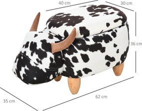 HOMCOM Zvířecí taburet Dekorativní taburet s úložným prostorem 62x35x36cm Čalouněný taburet v designu prasátka černobílý do obývacího a dětského poko…