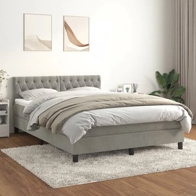 Box spring postel s matrací světle šedá 140x200 cm samet,  3141485