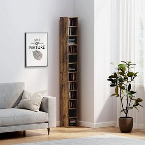 HOMCOM stojan na CD/DVD, vysoký regál se 12 přihrádkami, pojme až 204 disků, rustikální hnědá — 175 × 21 × 20 cm