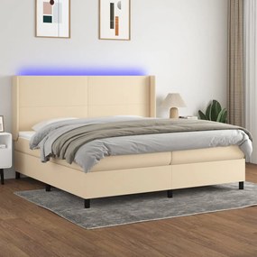 Box spring postel s matrací a LED krémová 200x200 cm textil