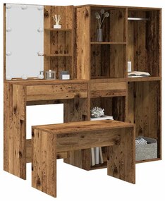 Set toaletního stolku s LED staré dřevo kompozitní dřevo 3329181