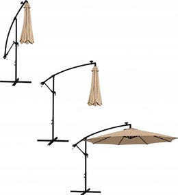 Zahradní LED slunečník s bočním ramenem 300 cm tmavě béžový