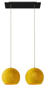 creative cables Závěsná lampa se 2 světly, s obdélníkovým XXL baldachýnem Rose-one, textilním kabelem a se stínidly kupole M, polyester Barva: Hořčicová žlutá, Montáž: Sestavený