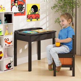 Costway Dětský stůl + židlička z masivu s rozkládací deskou stolu a – hnědý