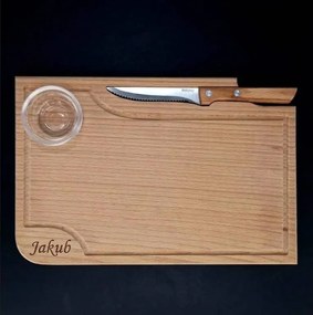 AMADEA Dřevěné prkénko na steak s nožem a miskou, masivní dřevo, 30x20x1,5 cm