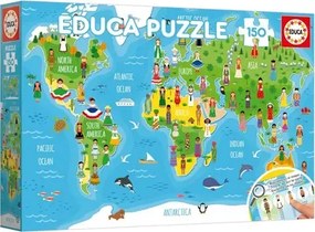 EDUCA Puzzle Mapa světa s dívkami / 150 dílků / od 6 let