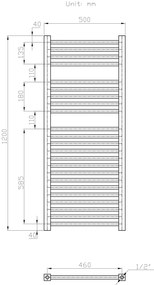 Erga Proper, topné těleso 1200x500 mm, 709W, černá, ERG-LAV-PROP-12050-BK