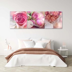 Gario Sada obrazů na plátně 3 růžové růže - 3 dílná Rozměry: 90 x 30 cm