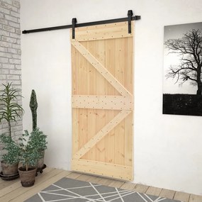 vidaXL Posuvné dveře s kováním 100 x 210 cm masivní borovice [3057504] Barva: Hnědá