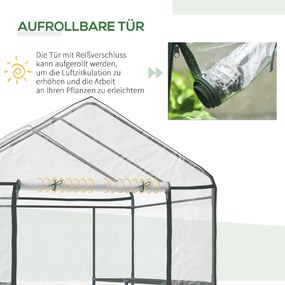 Outsunny PVC Zelená Skleník Zahradní Domek S 6 Policemi 143 x 195 cm