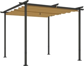 Outsunny Pergola 3x3m Zahradní Pavilon s Terasovým Střechou z Kovu, Zahradní Pavilon s Nastavitelnou Sluneční Clonou, UV Ochrana 30+, Samostatná Ochra
