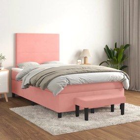 vidaXL Box spring postel s matrací 120 x 200 cm samet [3137717] Barva: Růžová