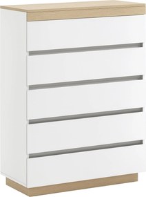 HOMCOM 5-Drawer Dřevěný Komoda s 5 Šuplíky, Komoda do Ložnice s Mechanismem proti Převisnutí, 80x40x109 cm, Bílá a dub | Aosom