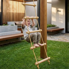Provazový žebřík pro děti 5stupňový žebřík na lezení se 2 karabinami 2 popruhy na strom pro děti od 3 do 8 let 40 x 3,5 x 180 cm přírodní dřevo