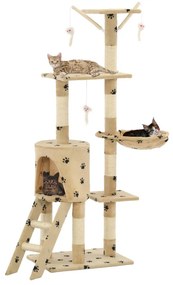 Škrabadlo pro kočky sisalové sloupky 138 cm béžové s tlapkami 170581