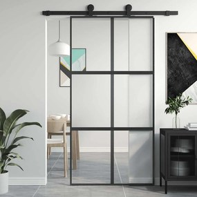 Posuvné dveře černé 102,5 x 205 cm tvrzené sklo a hliník 155212