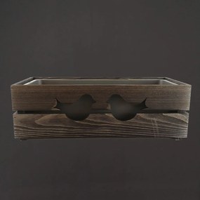 AMADEA Dřevěný obal na truhlík tmavý s ptáčky, 52x21,5x17cm, český výrobek