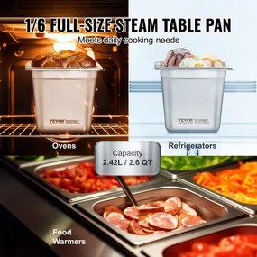 6 Kusů 1/6 Velikost Hotelové pánve Parní stolní pánev Nerezová ocel 15,2 cm hluboká