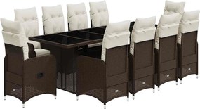 11dílný zahradní bistro set s poduškami hnědý polyratan 3277285