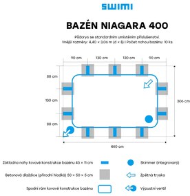 Technypools Bazénový set NIAGARA 400 4,40 x 3,06x 1,25 m (9901K) Barva: šedá