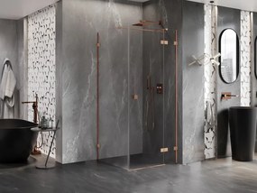 Mexen Lunar T, sklopný sprchový kout pravý 110 x 110 cm, 8mm čiré sklo, profil měděná matná, 834T-110-110-65-00-P